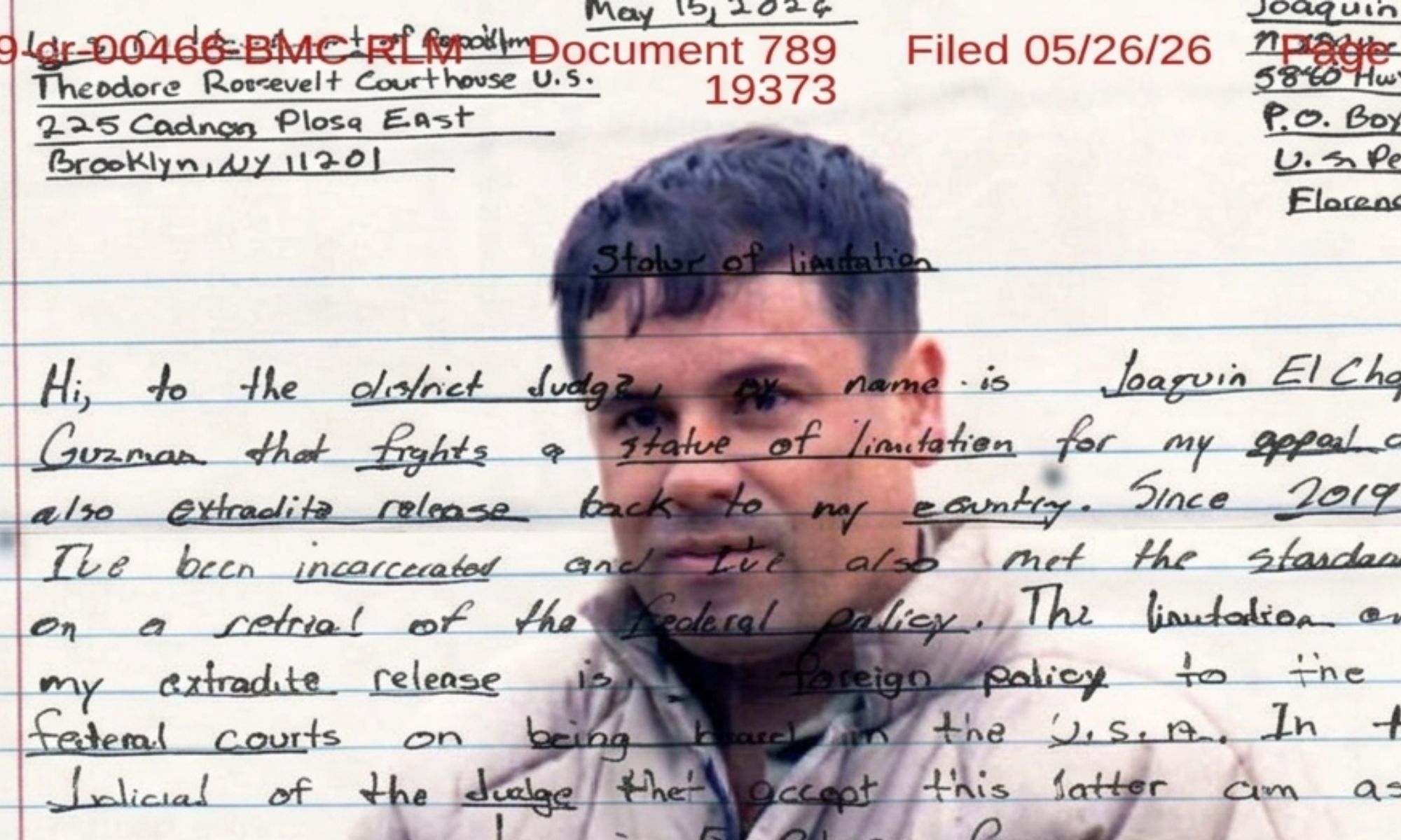 'El Chapo' Guzmán envía onceava carta a corte de NY e insiste en su ...
